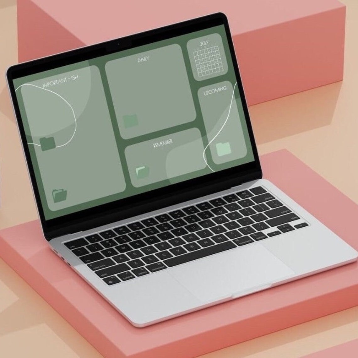 Dark Green Abstract Desktop Wallpaper Organizer | Section Labels & File ...