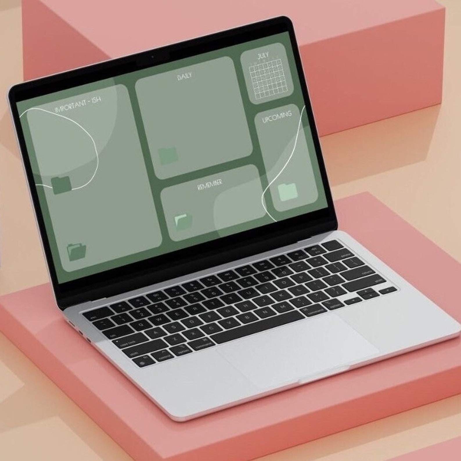 Dark Green Abstract Desktop Wallpaper Organizer | Section Labels & File ...