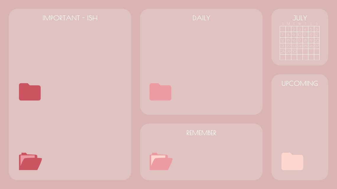 Soft Pink Desktop Wallpaper Organizer | Section Labels & File Icons ...