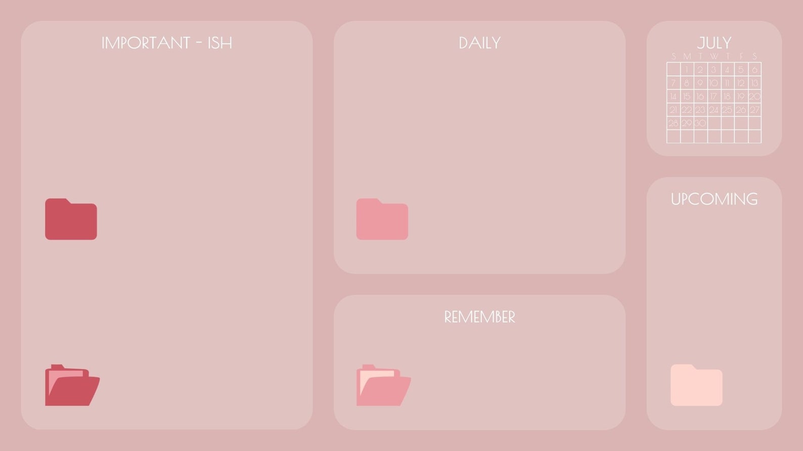 Soft Pink Desktop Wallpaper Organizer | Section Labels & File Icons ...