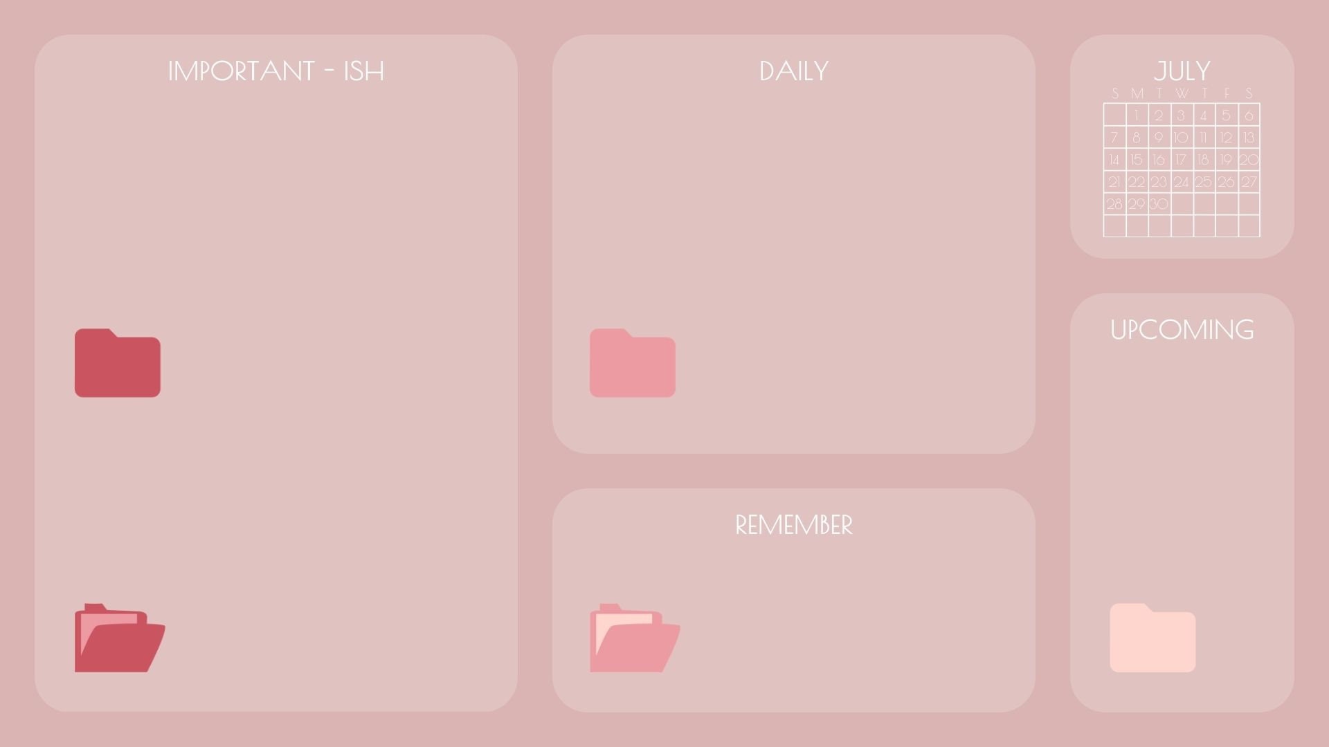 Soft Pink Desktop Wallpaper Organizer | Section Labels & File Icons ...