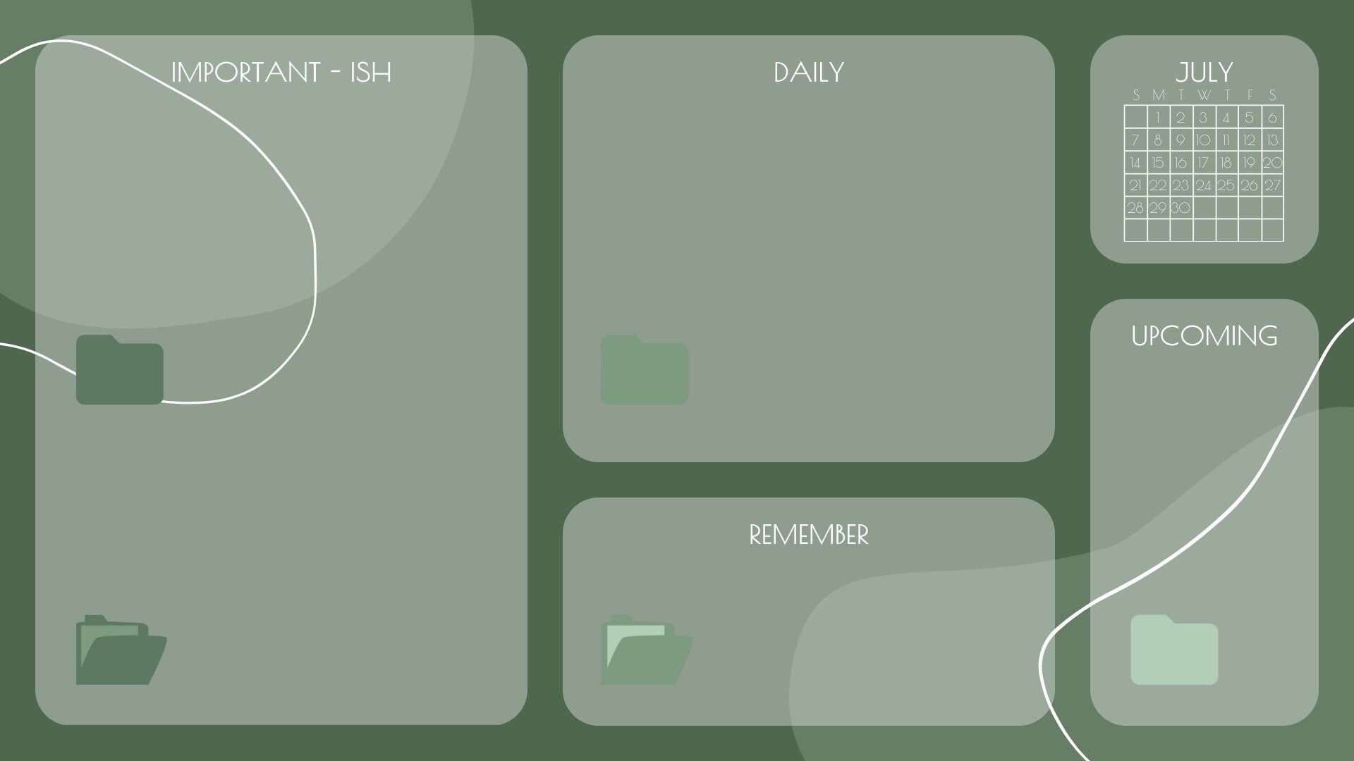 Dark Green Abstract Desktop Wallpaper Organizer | Section Labels & File ...