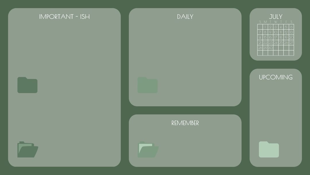 Dark Green Desktop Wallpaper Organizer Section Labels & File Icons ...