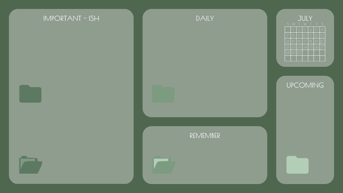 Dark Green Desktop Wallpaper Organizer | Section Labels & File Icons ...