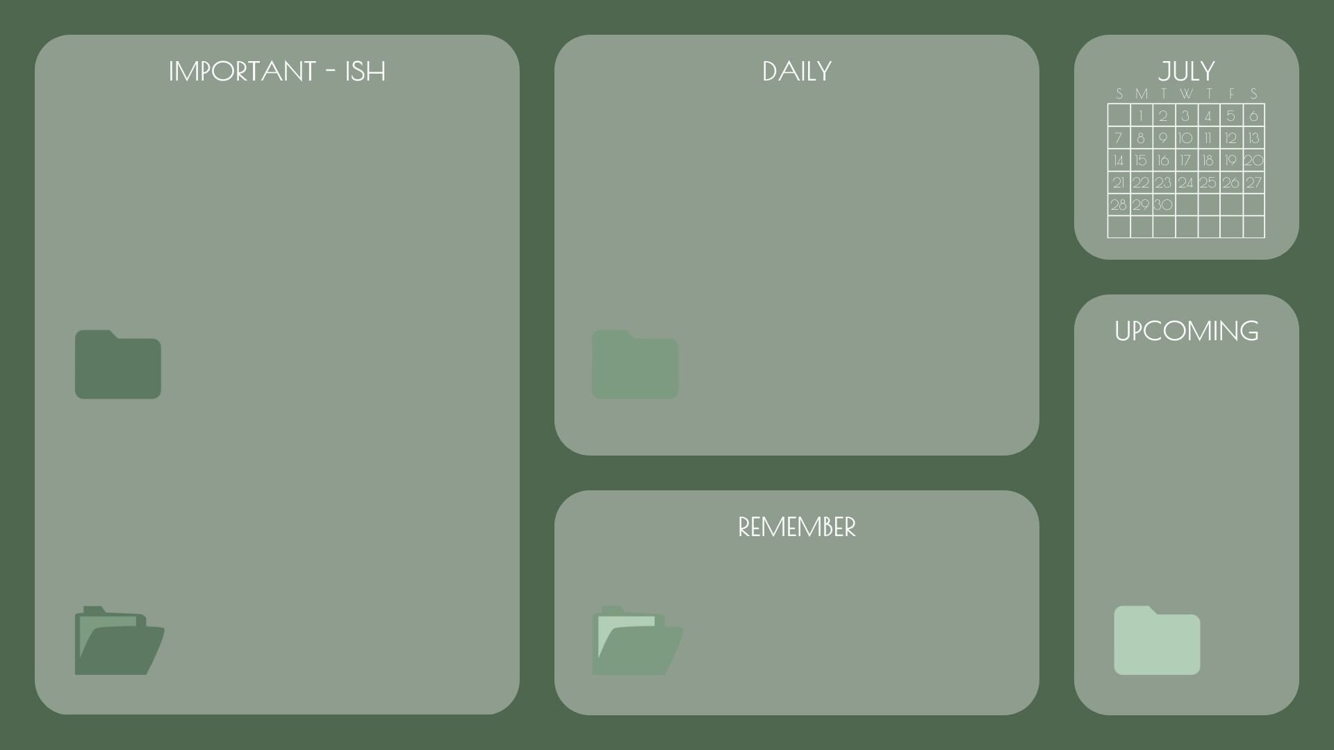 Dark Green Desktop Wallpaper Organizer | Section Labels & File Icons ...