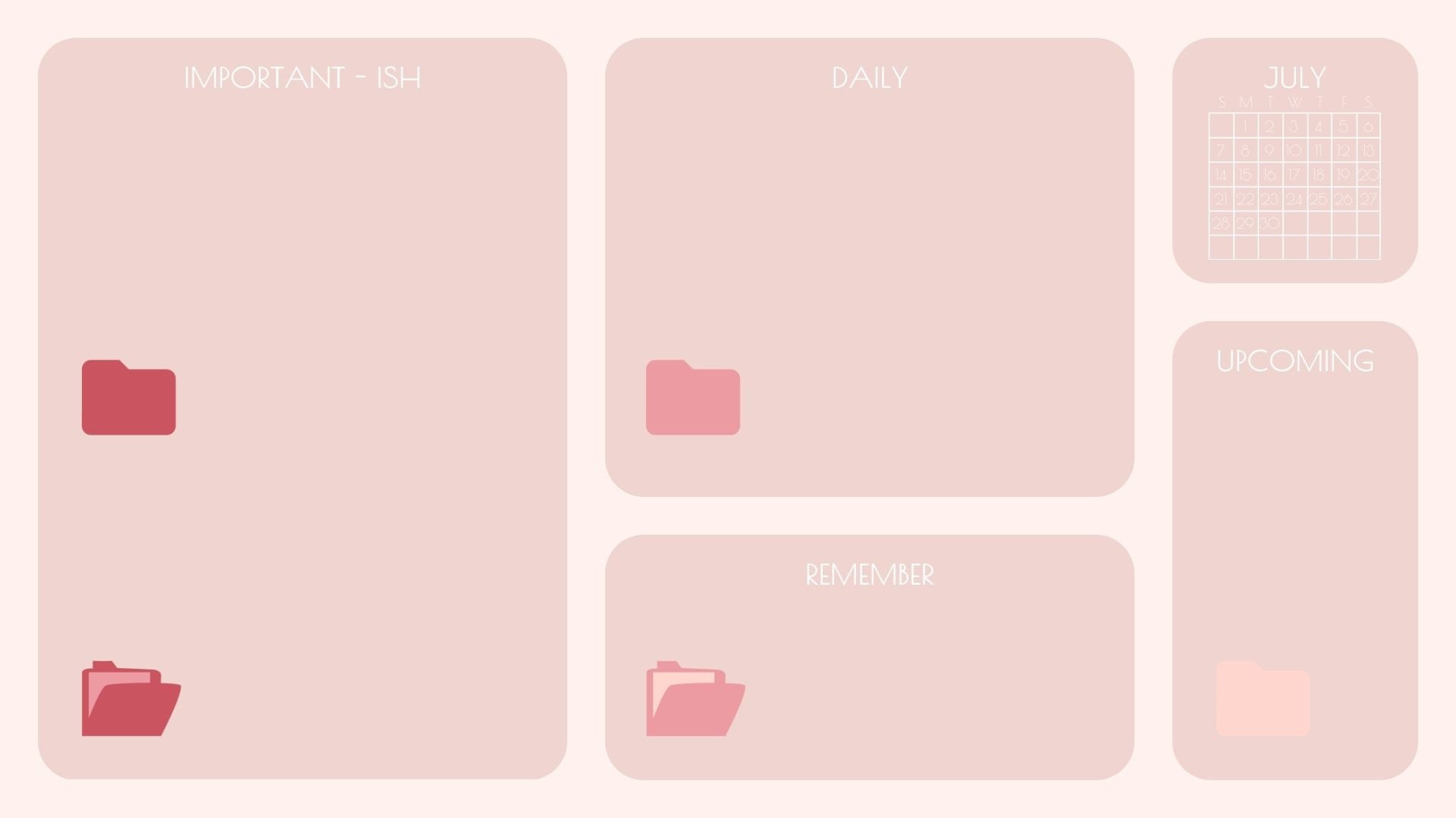 Pale Pink Desktop Wallpaper Organizer Section Labels & File Icons ...