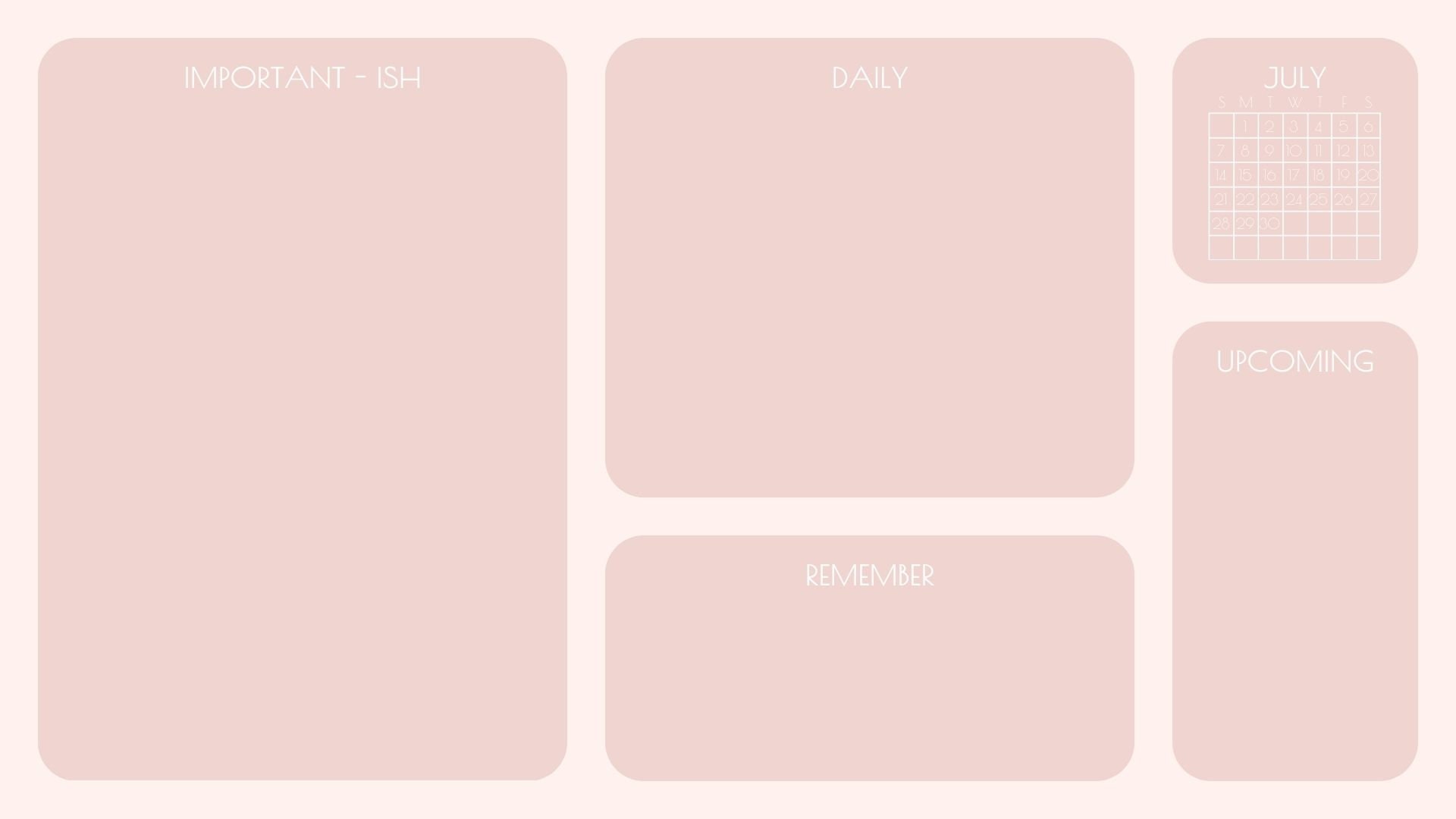 Pale Pink Desktop Wallpaper Organizer Section Labels & File Icons ...