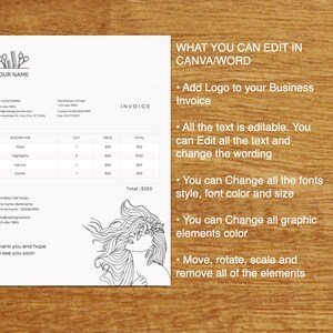 Printable Invoice Template for Hairdresser, Editable Invoice Template ...