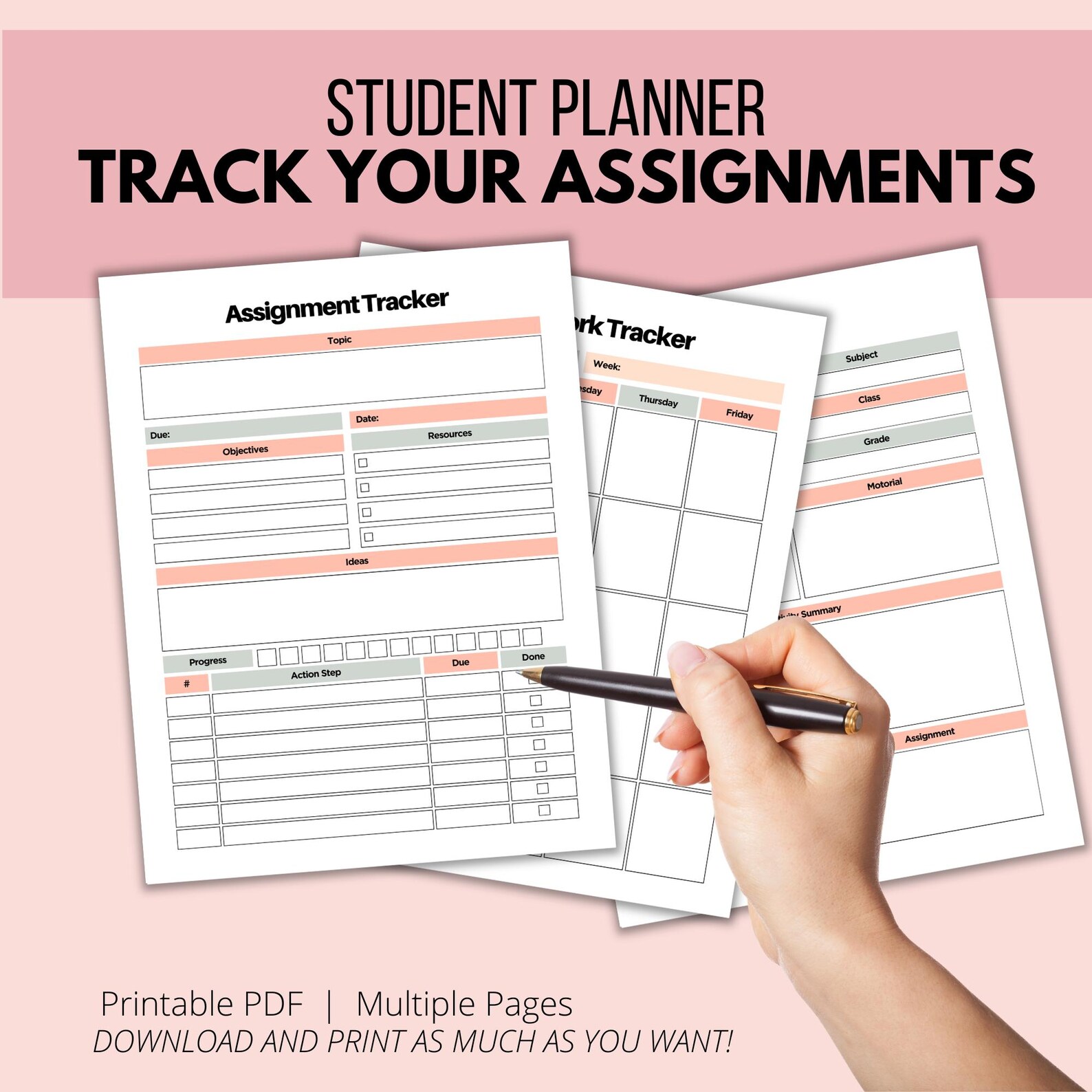 Printable Student Planner, School Planner, Assignment Tracker, Homework ...