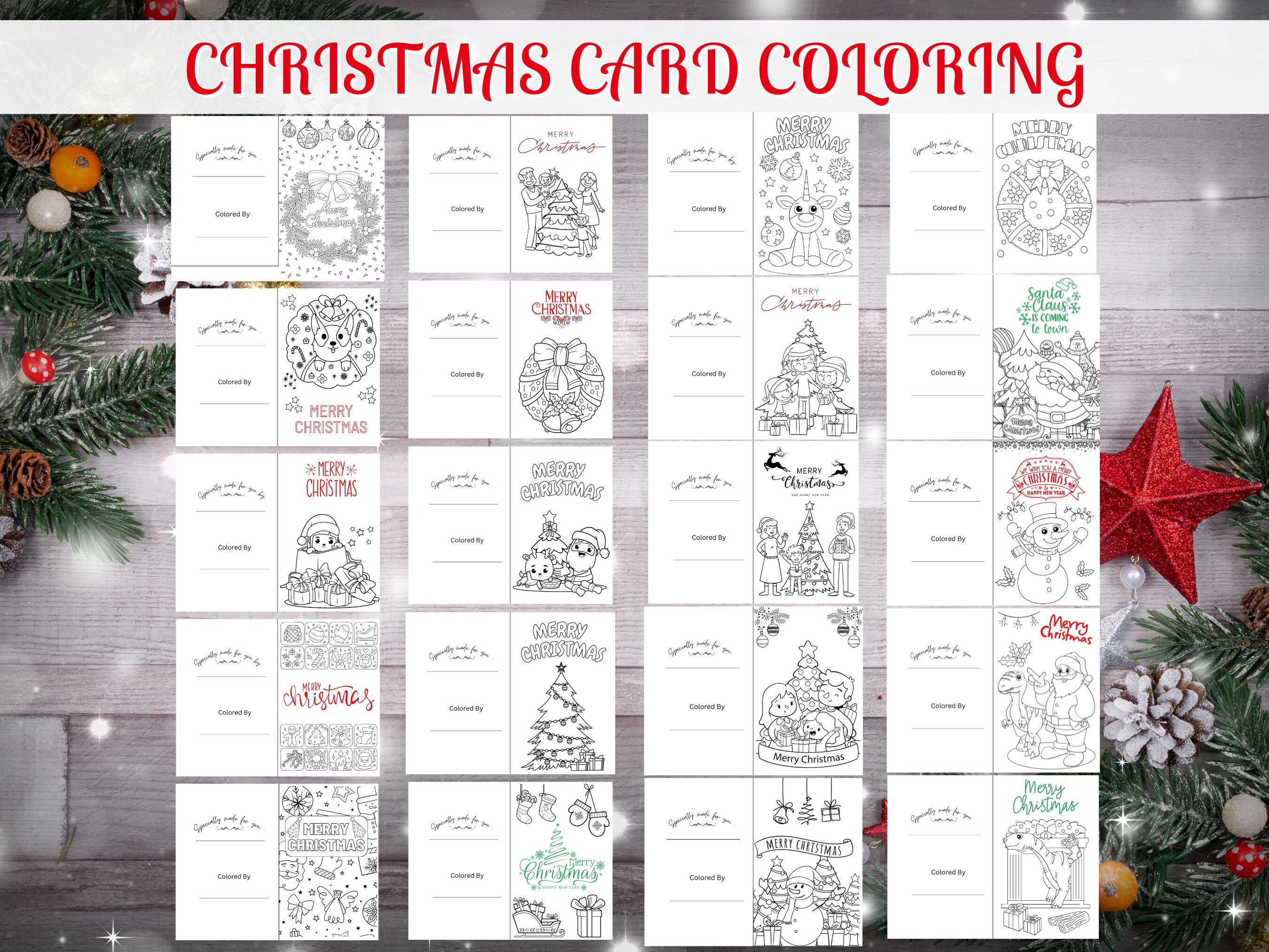 Coloring Cards, Christmas Coloring Cards, Kids Coloring Card, Christmas ...