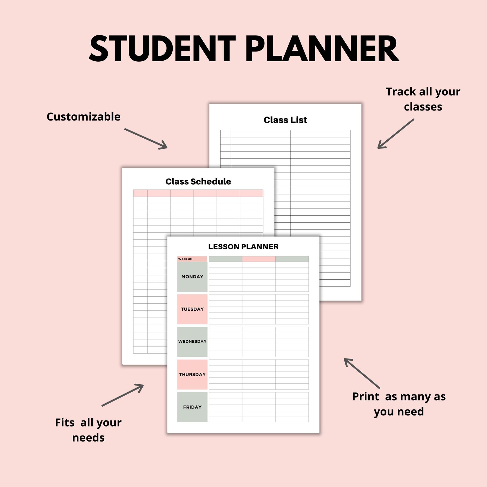 Printable Student Planner, School Planner, Assignment Tracker, Homework ...