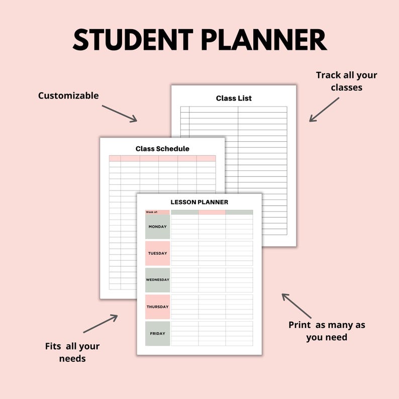 Printable Student Planner, School Planner, Assignment Tracker, Homework ...