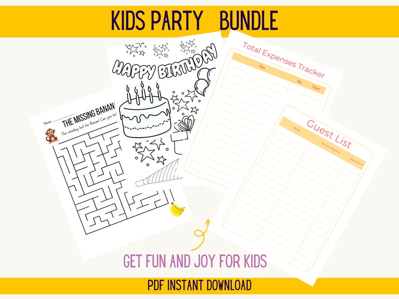 Kids Birthday Party Planner, Games and Coloring, Pdf Bundle FOR KIDS ...