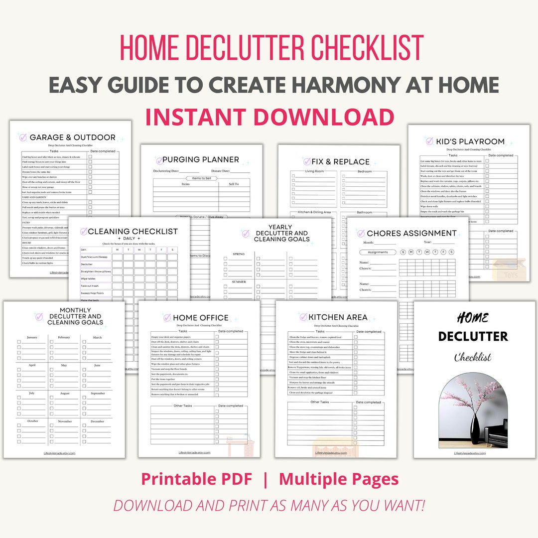 Home Declutter Checklist, 1 PDF Printable Only, Cleaning Plan ...