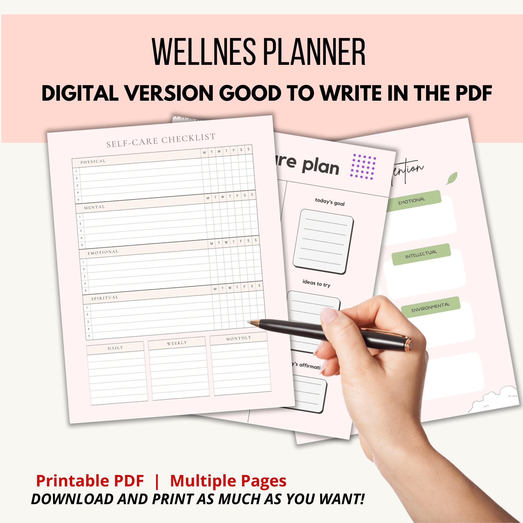 Wellness Planner 2PDF 1 PDF Printable 1 PDF Filler - Etsy
