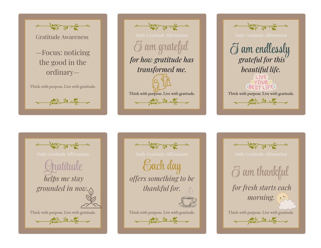 Gratitude Affirmation Cards, 30-day Printable | Digital Mindfulness ...