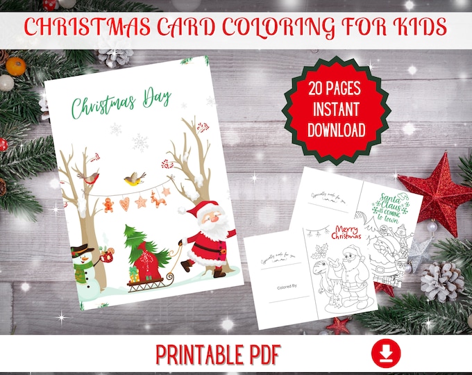 Christmas Coloring Cards for Kids (PDF) - Etsy