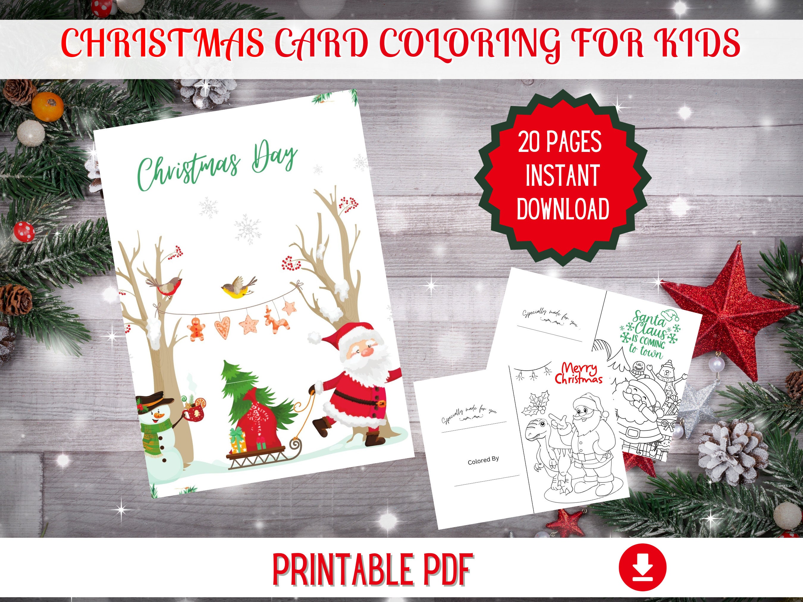 Coloring Cards, Christmas Coloring Cards, Kids Coloring Card, Christmas ...