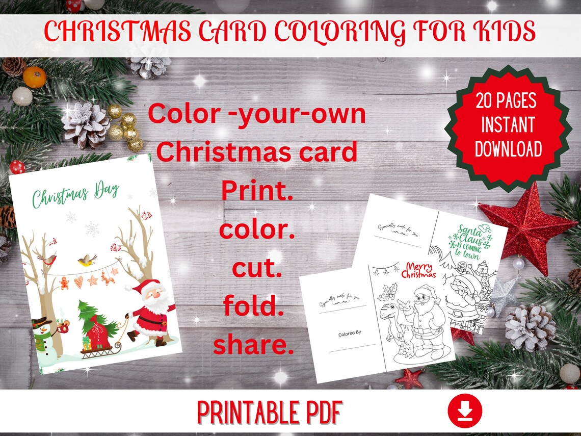 Christmas Coloring Cards for Kids (PDF) - Etsy