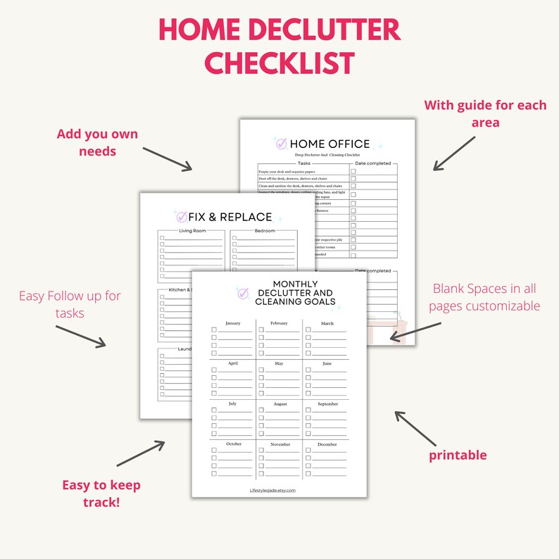 Home Declutter Checklist, 1 PDF Printable Only, Cleaning Plan ...