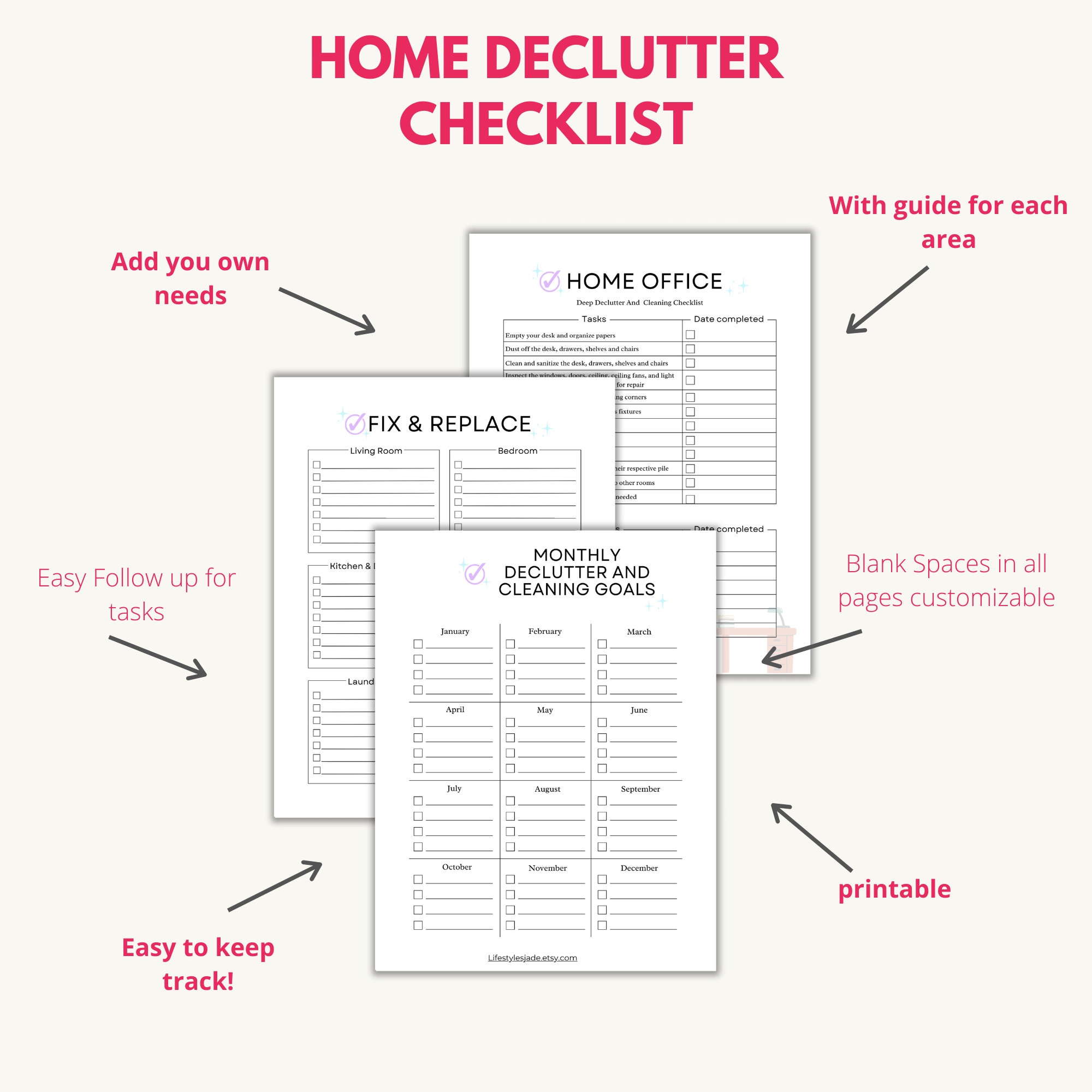 Home Declutter Checklist, 1 PDF Printable Only, Cleaning Plan ...
