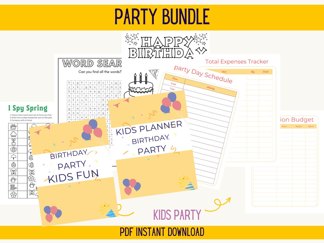 Kids Birthday Party Planner, Games and Coloring, Pdf Bundle FOR KIDS ...