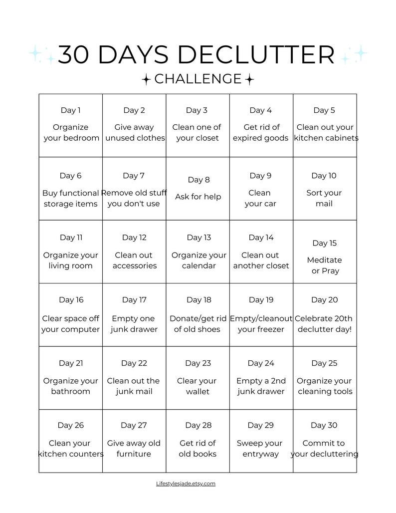Declutter Challenge Printable Only, 30 Days Declutter Challenge ...