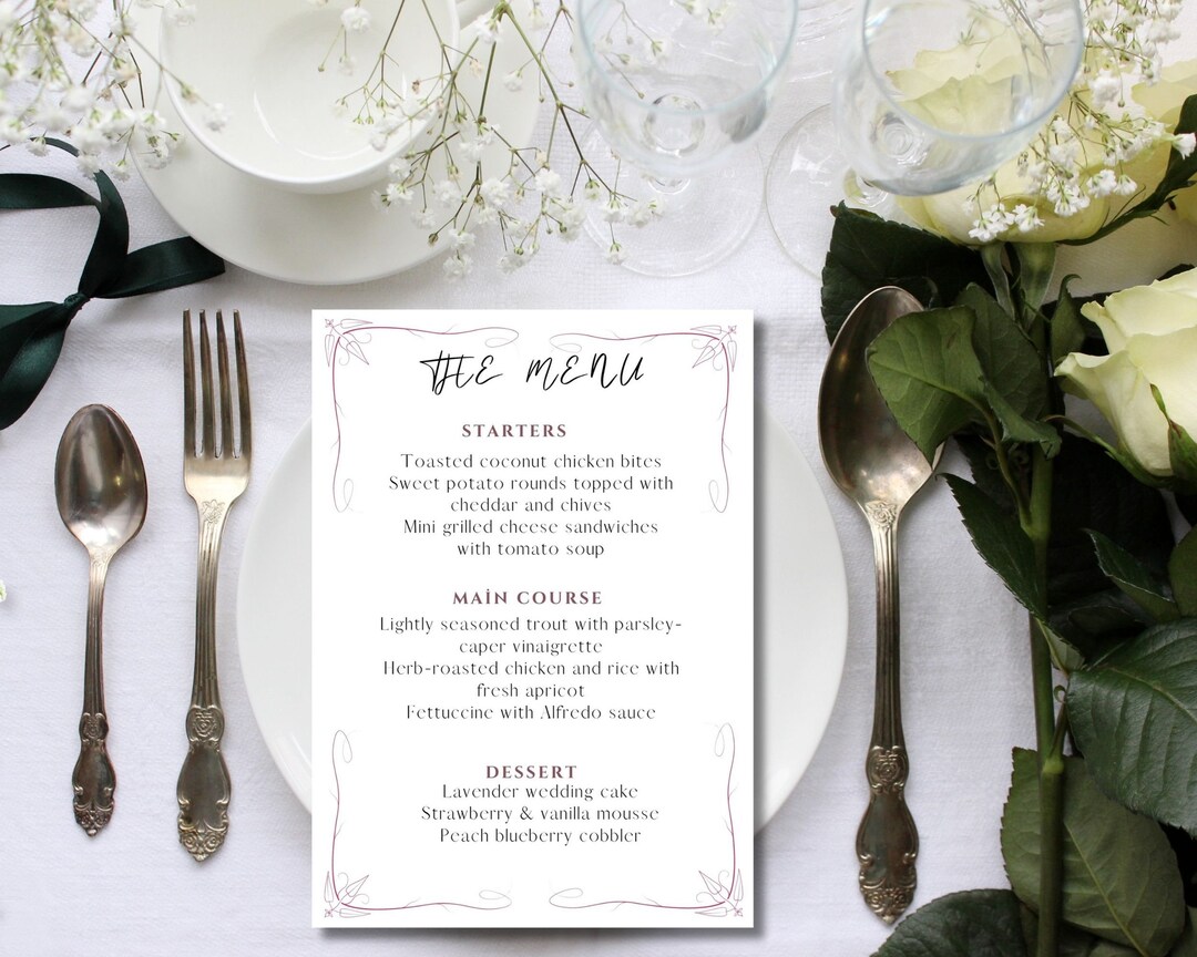 Plantilla de menú de boda elegante. Menú de Boda Editable e - Etsy México