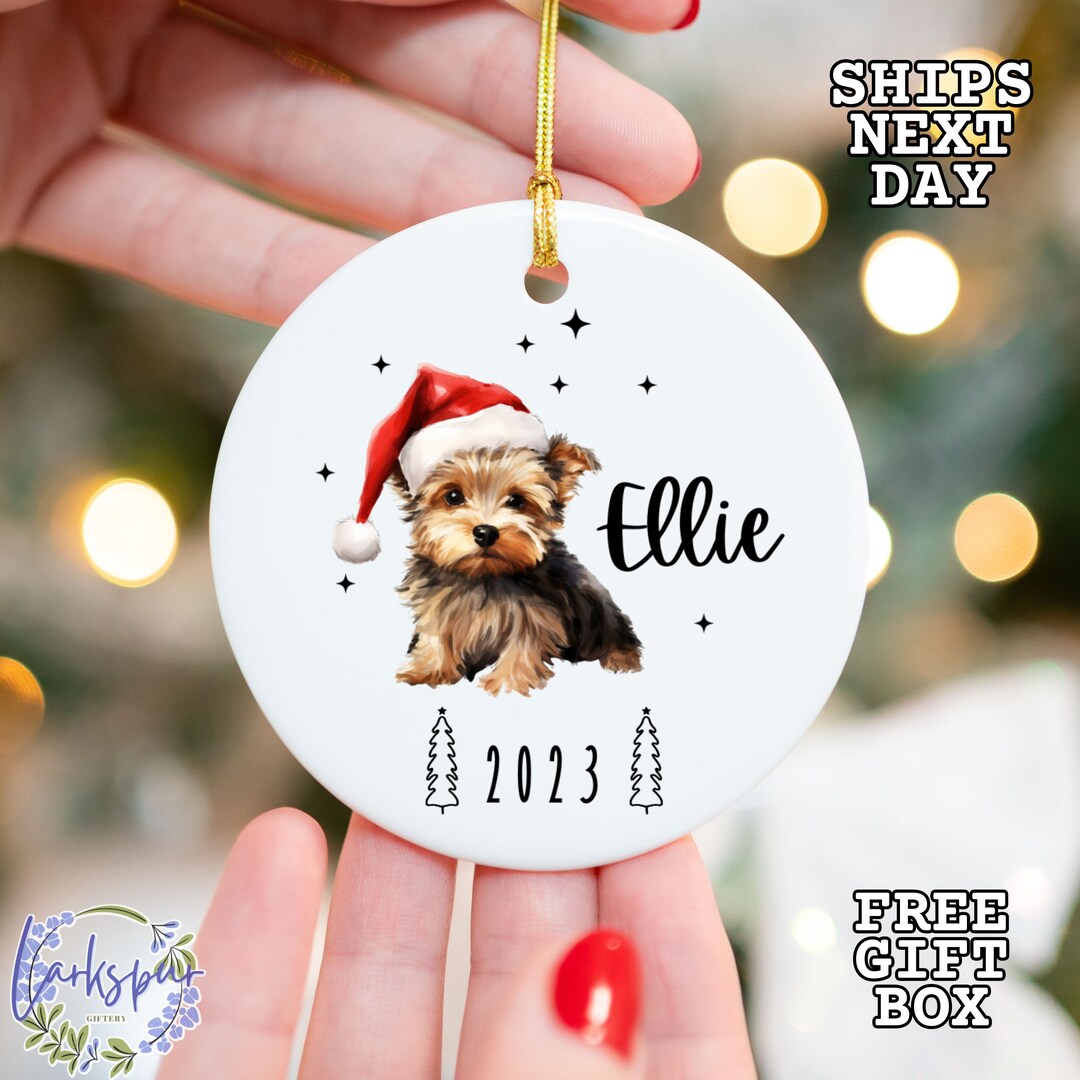 Yorkie Christmas Ornament, Personalized Yorkshire Terrier Ornament ...