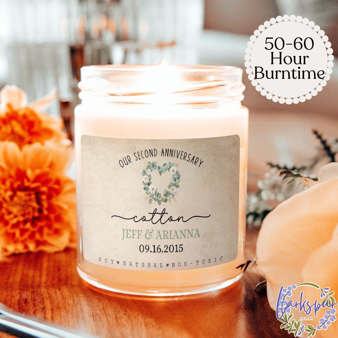 Personalized Second Anniversary Candle, Cotton Themed Wedding ...