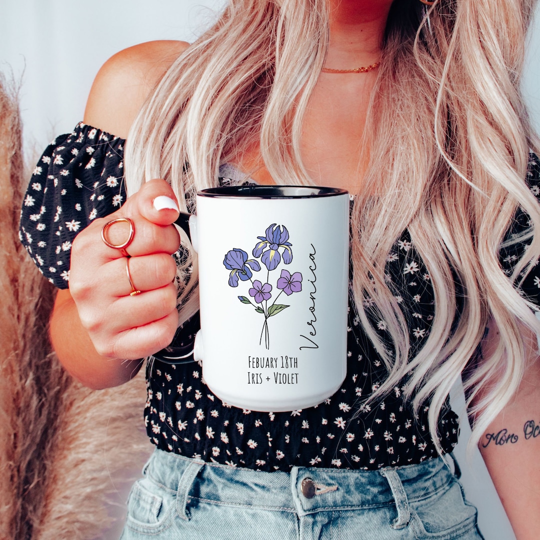 February Birth Flower Mug, Birth Flower Mug Personalized, Violet Birth ...