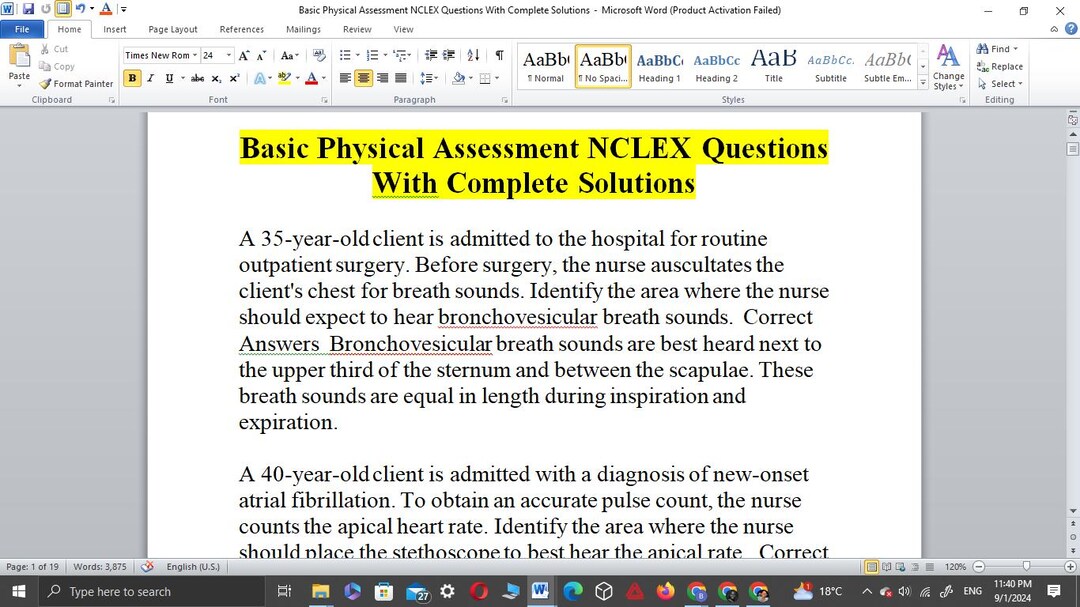 Basic Physical Assessment NCLEX Questions With Complete Solutions - Etsy