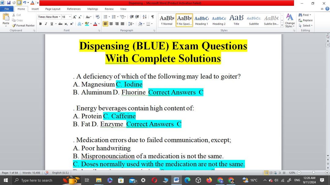 Dispensing BLUE Exam Questions With Complete Solutions - Etsy