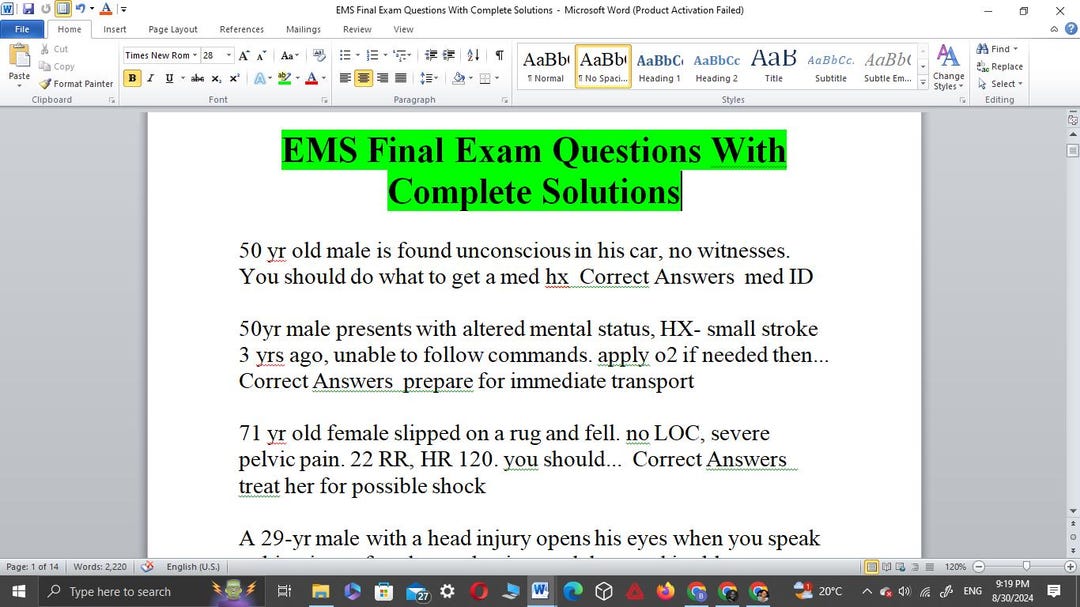 EMS Final Exam Questions With Complete Solutions - Etsy