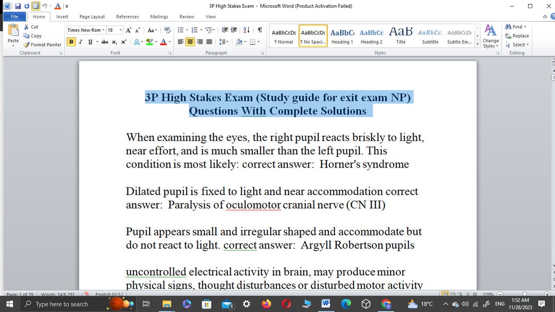 3P High Stakes Exam study Guide for Exit Exam NP Questions With ...