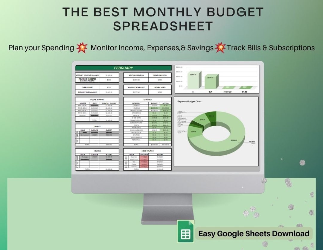 The BEST MONTHLY BUDGET Spreadsheet, Google Sheets Budget Template ...
