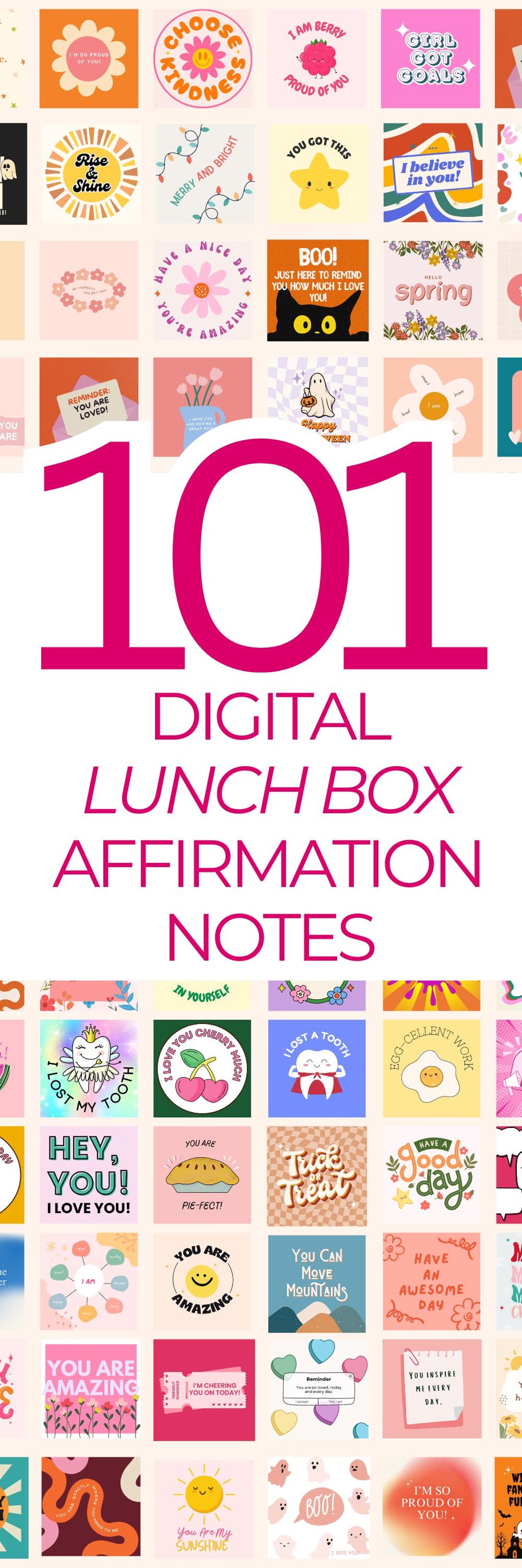 Fun Kid Lunch Box Messages Printable Lunch Note Affirmation Card for ...