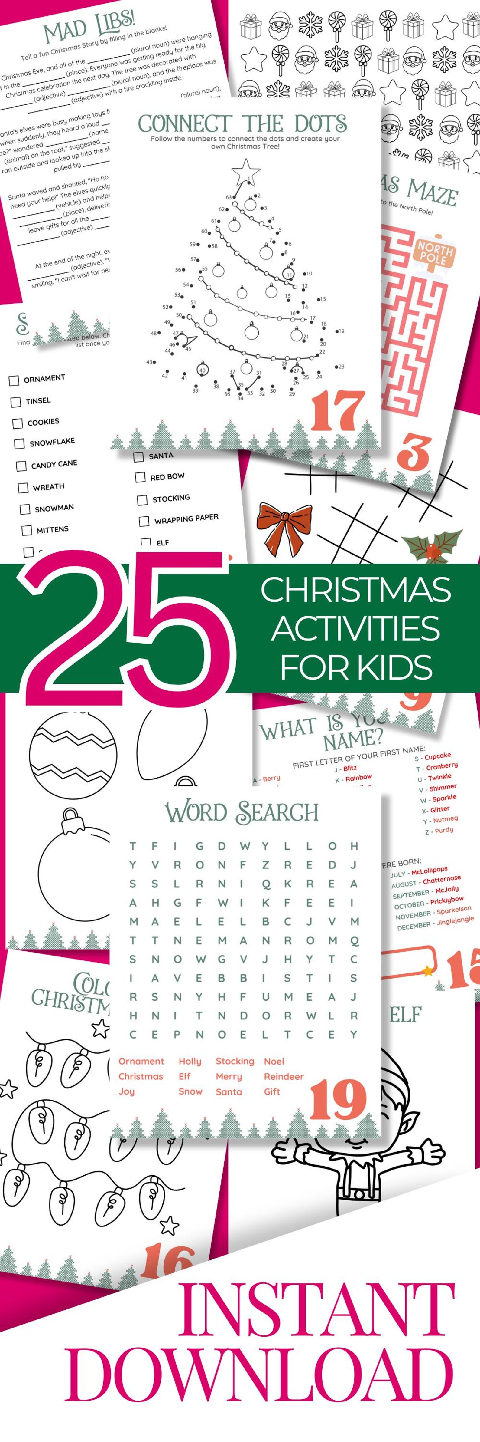 Printable Kid Activity Advent Calendar for Christmas Activity Pages ...
