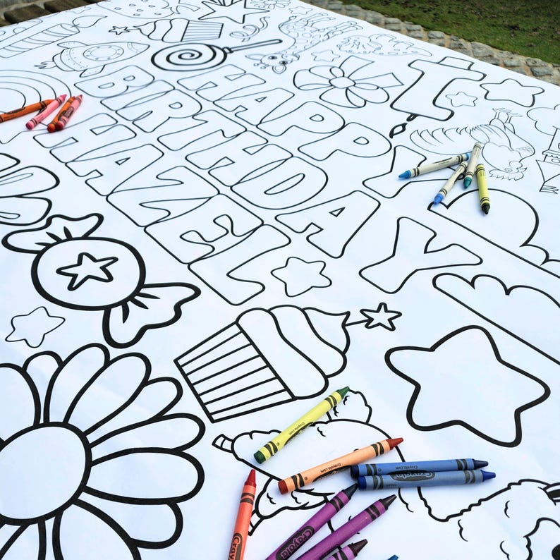 Oversized Personalized Birthday Coloring Poster for Birthday Party Kid ...