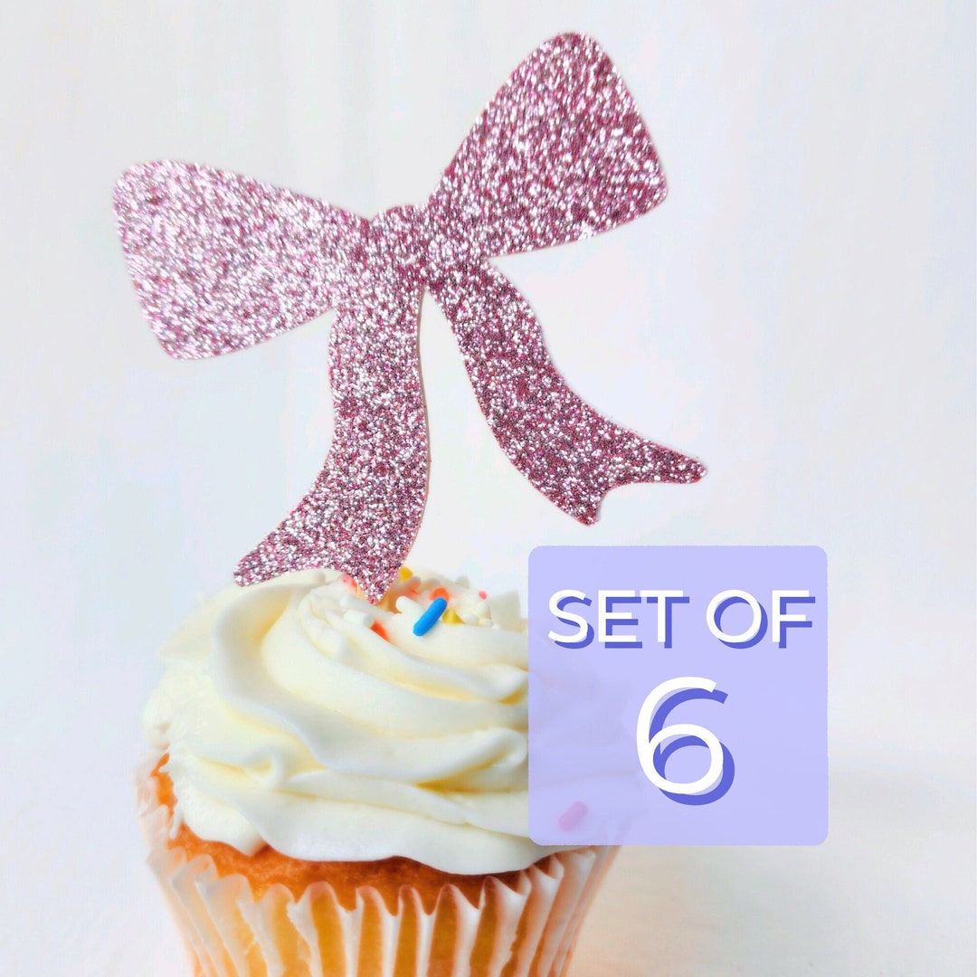Bow Cupcake Topper for First Birthday Party Decor Coquette Food Pick ...