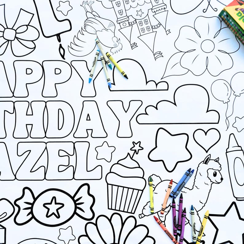 Oversized Personalized Birthday Coloring Poster for Birthday Party Kid ...
