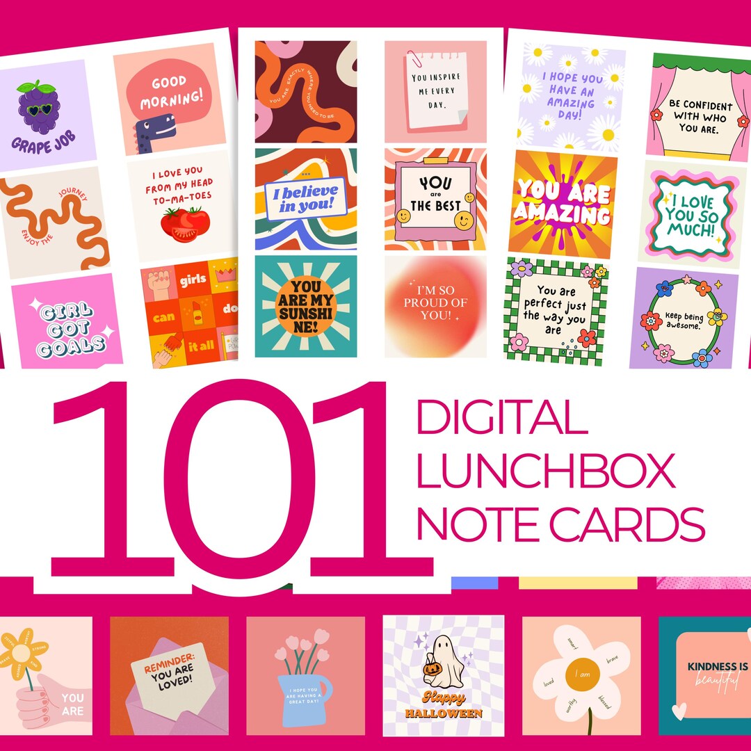 Digital Kid Lunchbox Note Printable Lunch Note Affirmation Card Kid ...