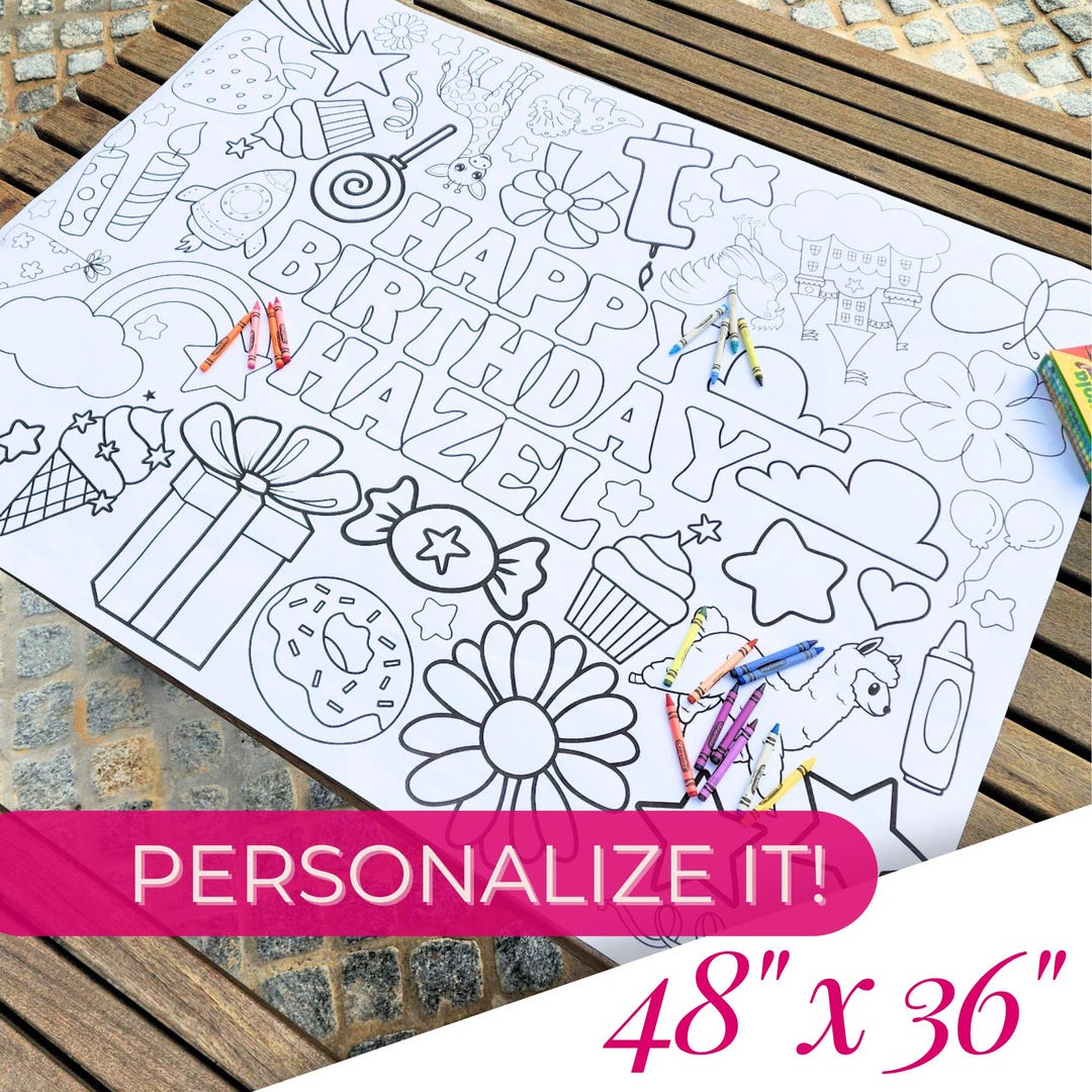 Oversized Personalized Birthday Coloring Poster for Birthday Party Kid ...