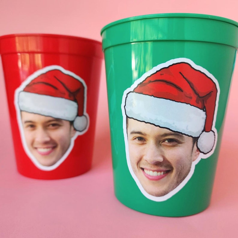 Custom Plastic Cup Christmas Party Favor Christmas Cup Santa Hat Face ...