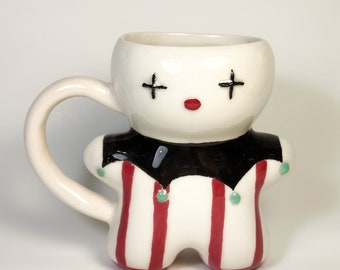 Cute Clown Mug - Handmade Ceramic Coffee Mug, Kawaii Tea Cup, Unique ...