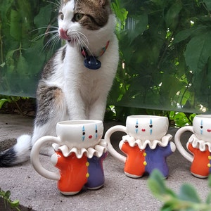 Cute Clown Mug - Handmade Ceramic Coffee Mug, Kawaii Tea Cup, Unique ...