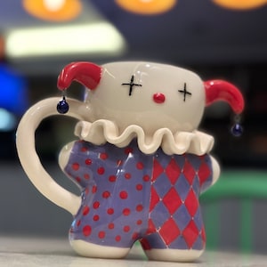 Cute Clown Mug - Handmade Ceramic Coffee Mug, Kawaii Tea Cup, Unique ...