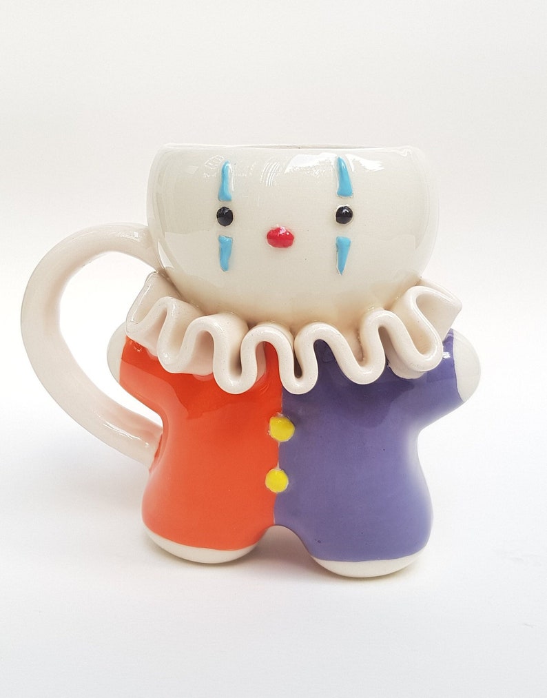 Cute Clown Mug - Handmade Ceramic Coffee Mug, Kawaii Tea Cup, Unique ...