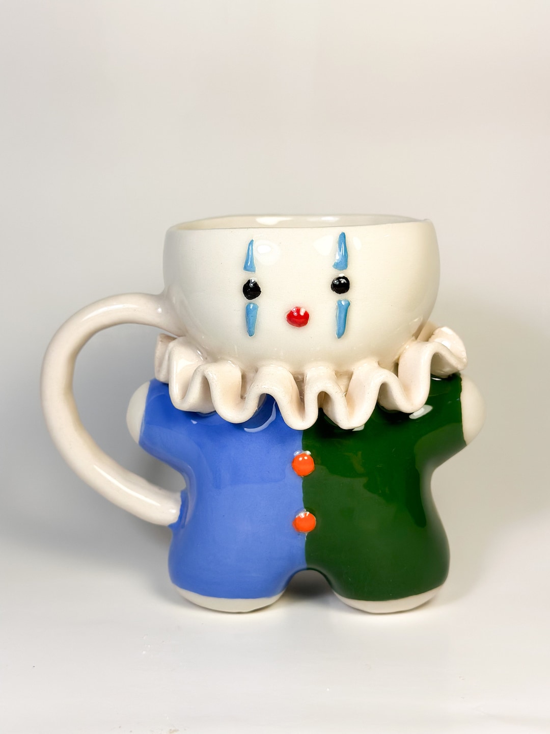 Cute Clown Mug - Handmade Ceramic Coffee Mug, Kawaii Tea Cup, Unique ...