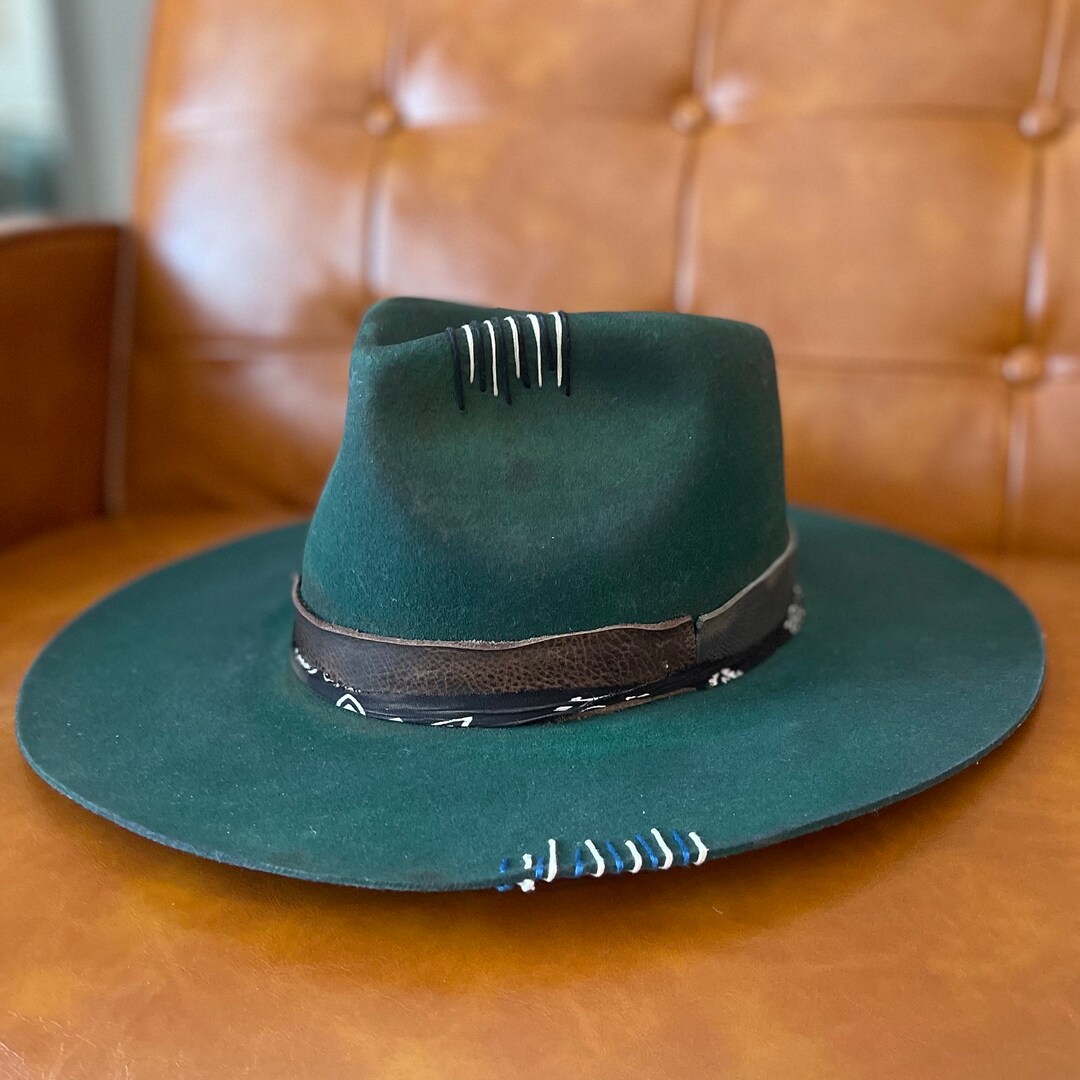 Distressed Wide Brim Hat Boho Rocker Wide Brim Hat Western Branded Hat ...